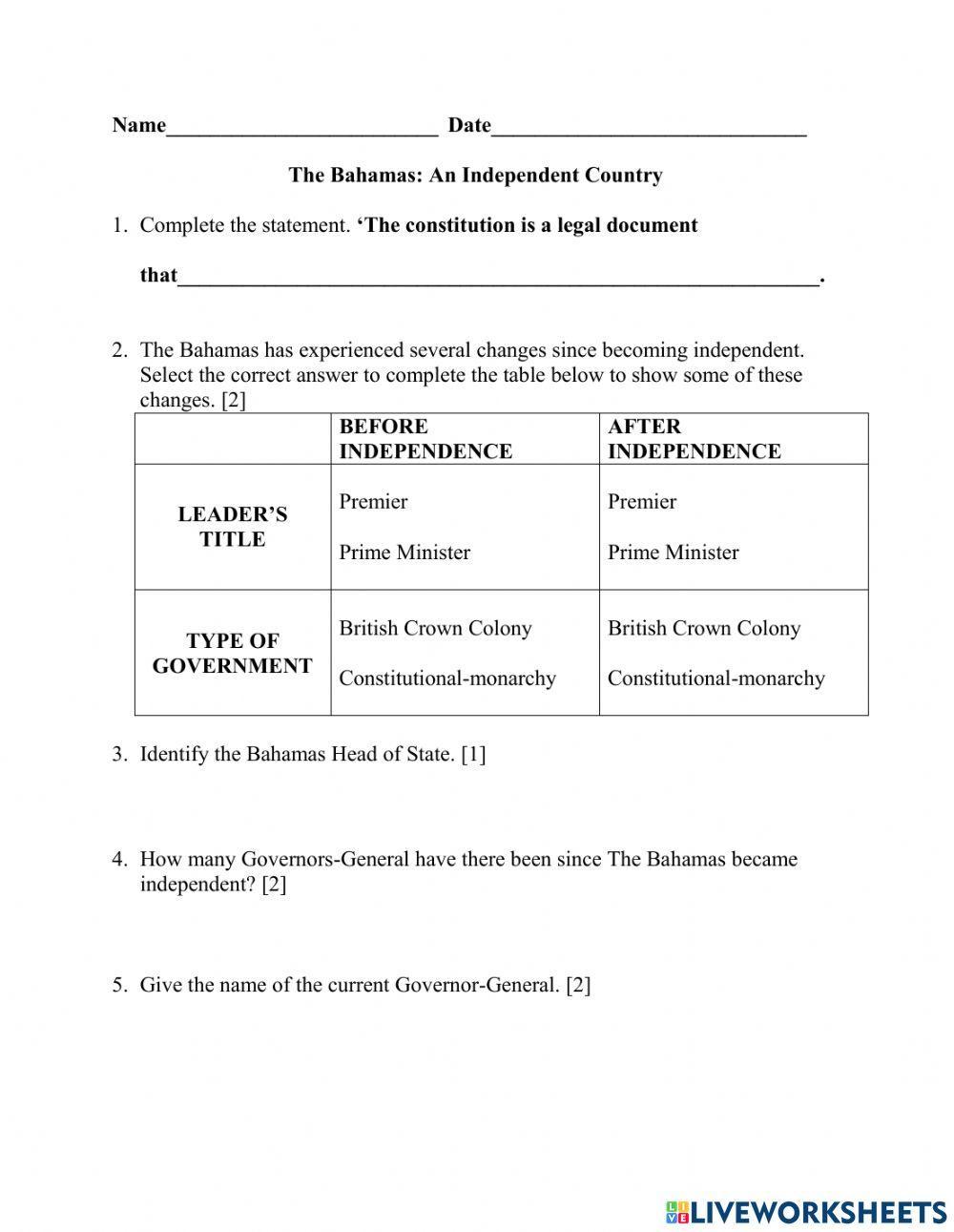 THe Bahamas: An… | Free Interactive Worksheets | 1435168