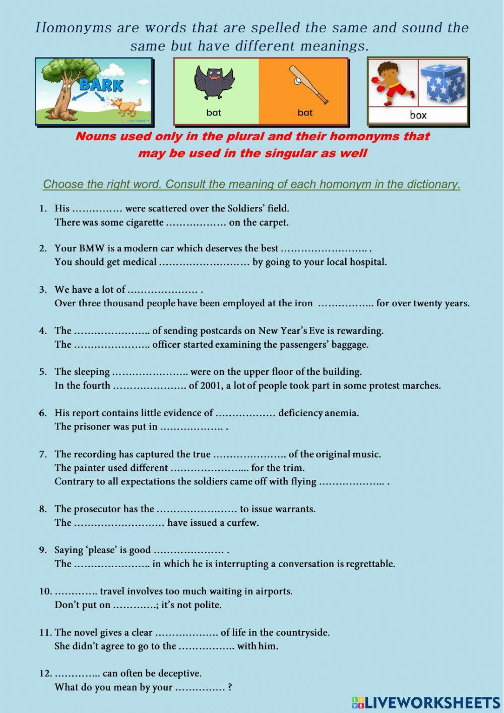 1435344 | Homonyms | BinzaruMarina | LiveWorksheets