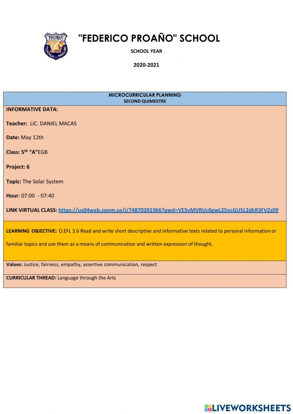 The Solar System interactive exercise for Grade 5 | Live Worksheets