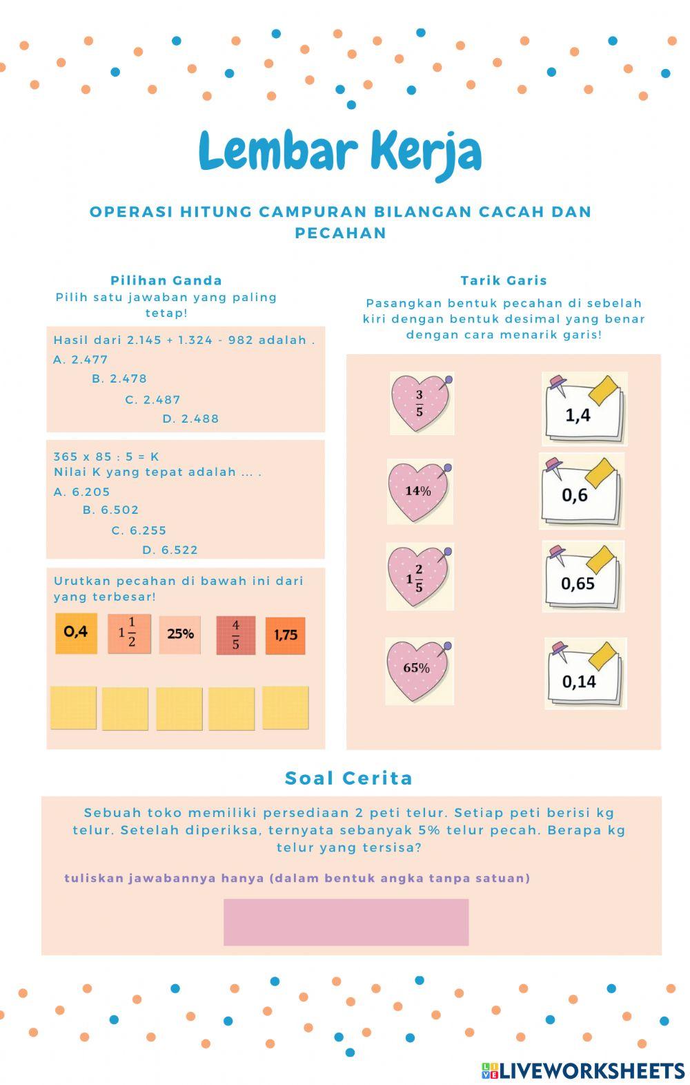 Lembar Kerja Numerasi BAB2 worksheet | Live Worksheets