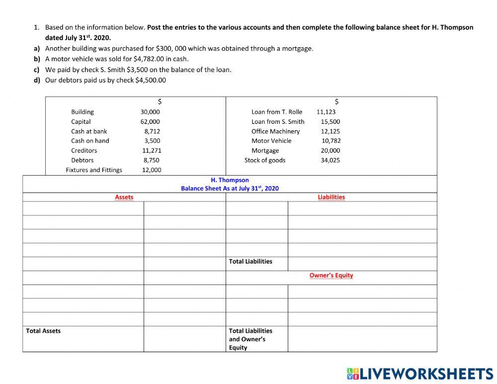 EXTN BALANCE SHEET TEST online exercise for | Live Worksheets