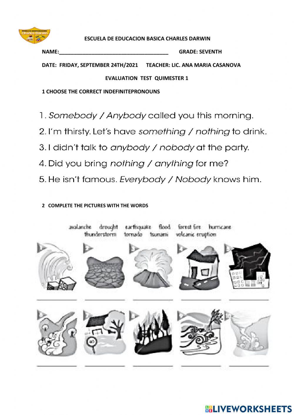 English test online exercise for SEVENTH GRADE | Live Worksheets