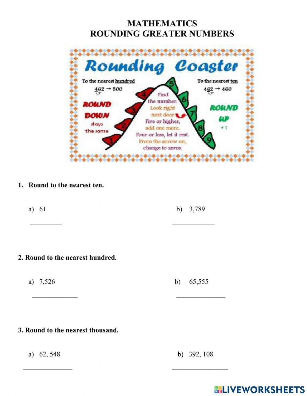 Rounding Greate… | Free Interactive Worksheets | 1436188