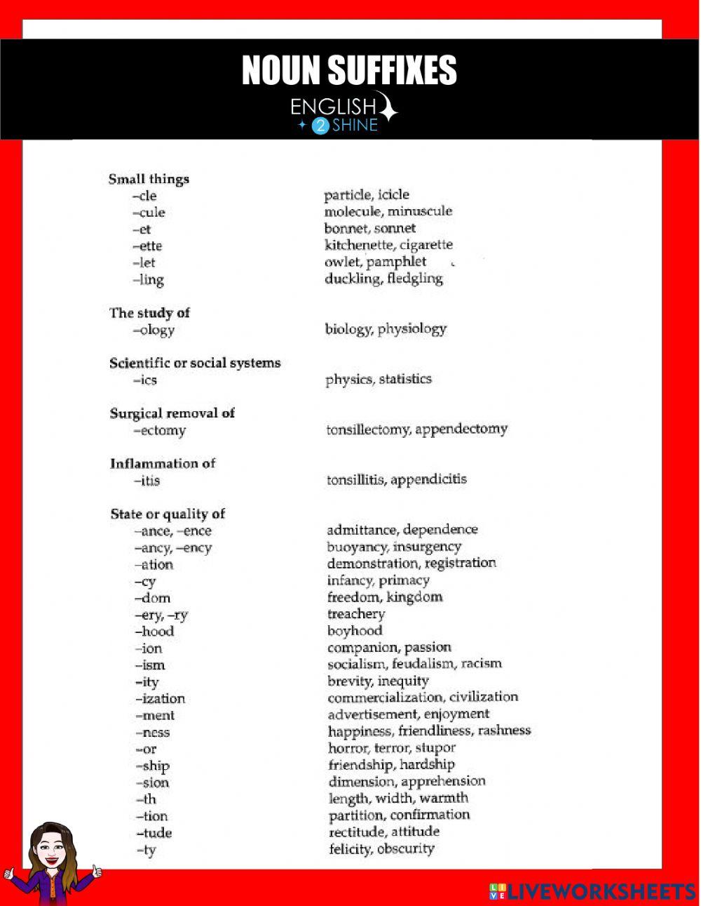 Common suffixes interactive worksheet | Live Worksheets