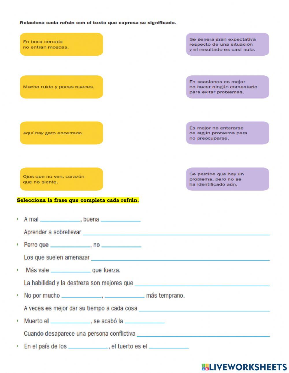 Refranes | Free Interactive Worksheets | 1436793
