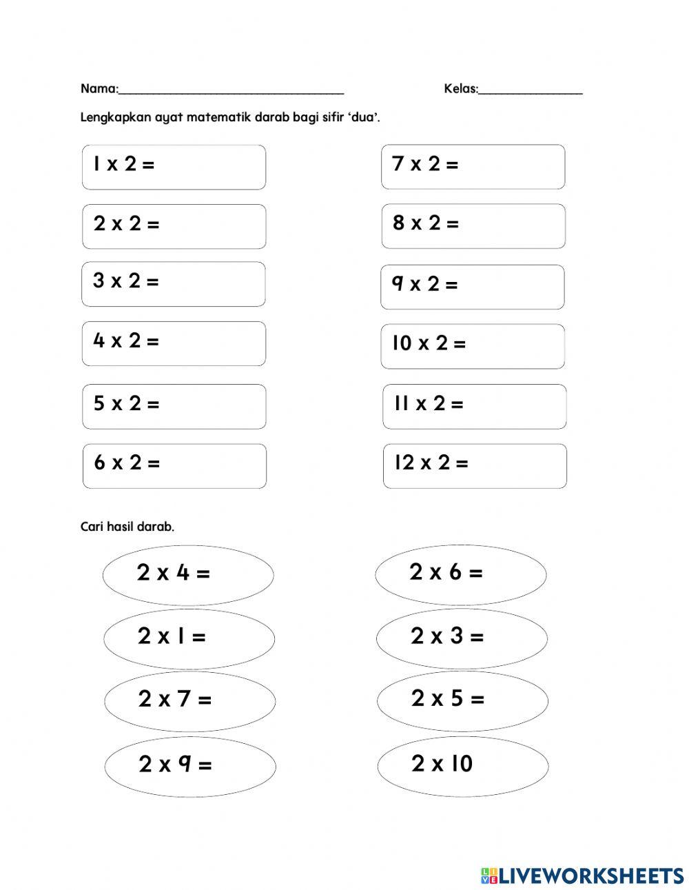 Sifir 2 free online worksheet | Live Worksheets