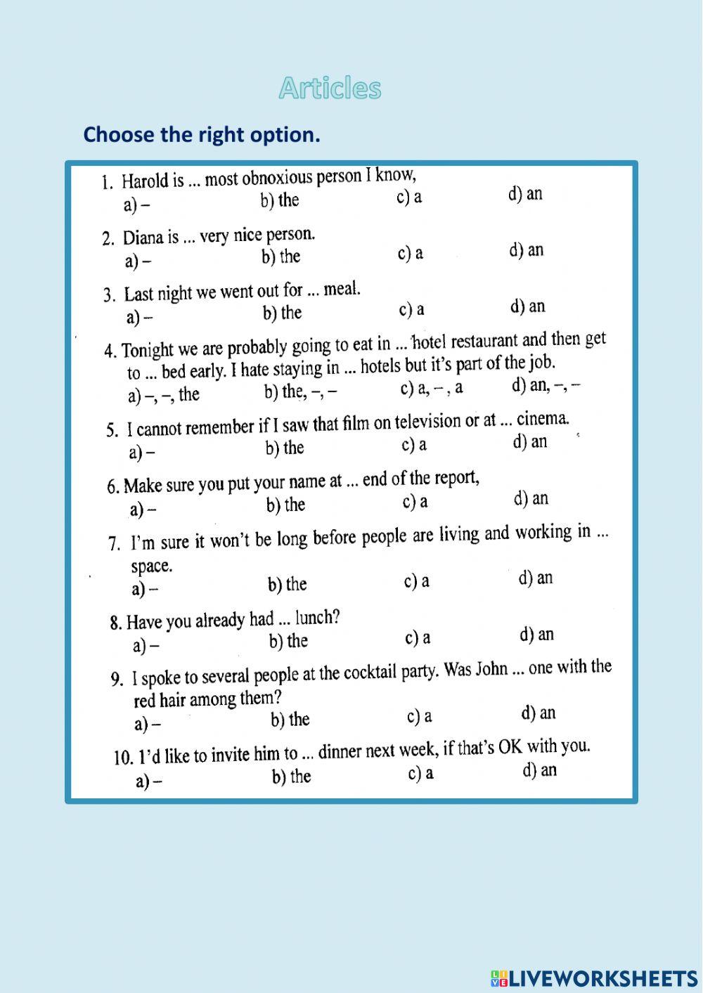 Articles 1437334 | Helgana | Live Worksheets