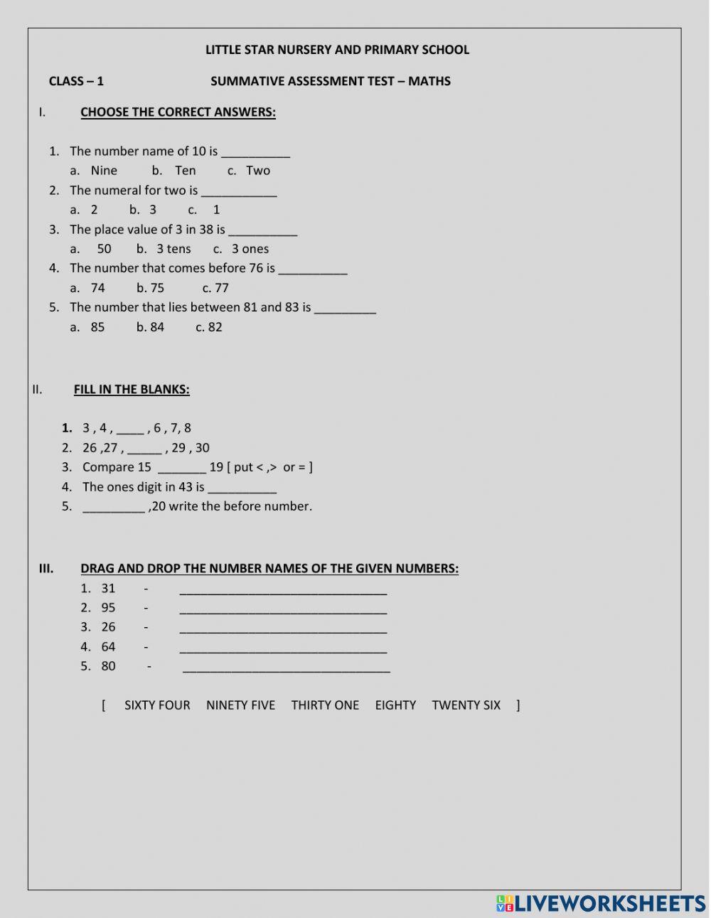 Maths Online Exercise For 1 Live Worksheets maths-online-exercise-for-1-live-worksheets