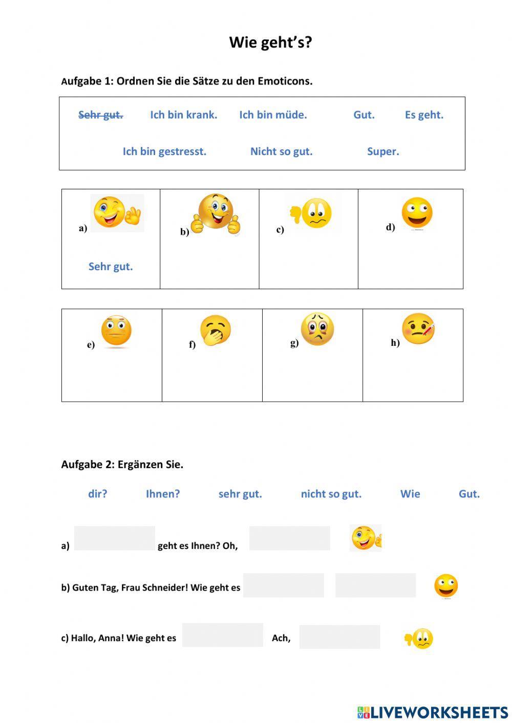 Wie geht's? | Free Interactive Worksheets | 1437673