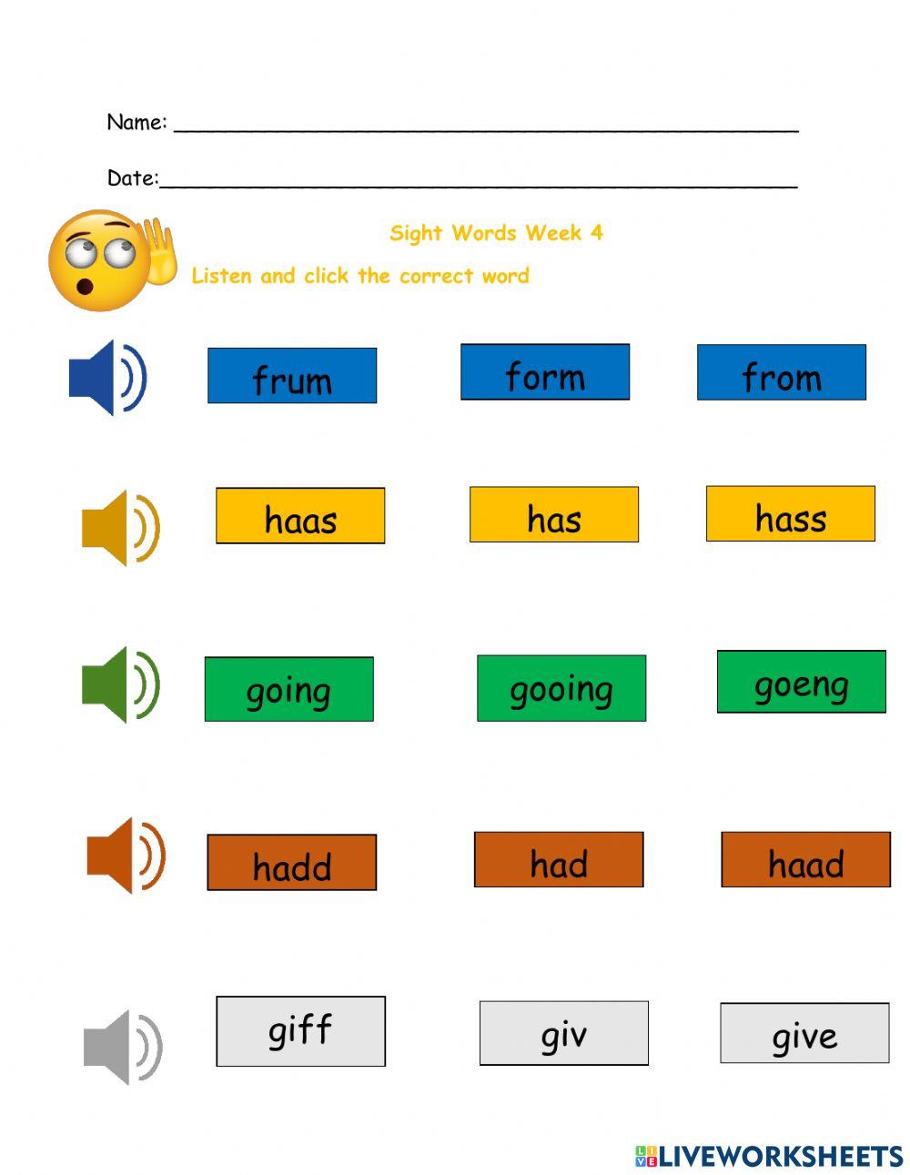 Sight Words 1437684 | SuperStars2 | Live Worksheets