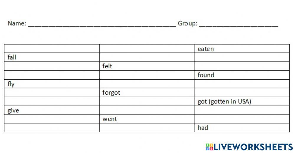 Verb quiz 2 - list 2 worksheet | Live Worksheets