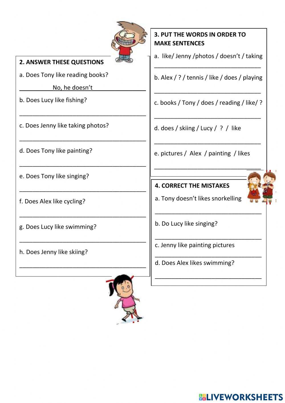 Likes- Doesn't like interactive worksheet | Live Worksheets Likes- Doesn't like interactive worksheet | Live Worksheets