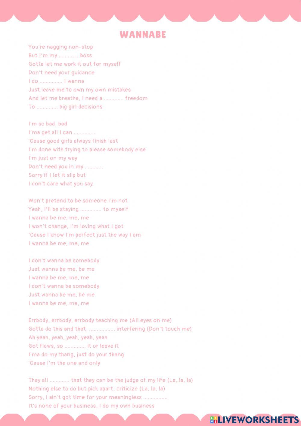 Wannabe interactive worksheet | Live Worksheets