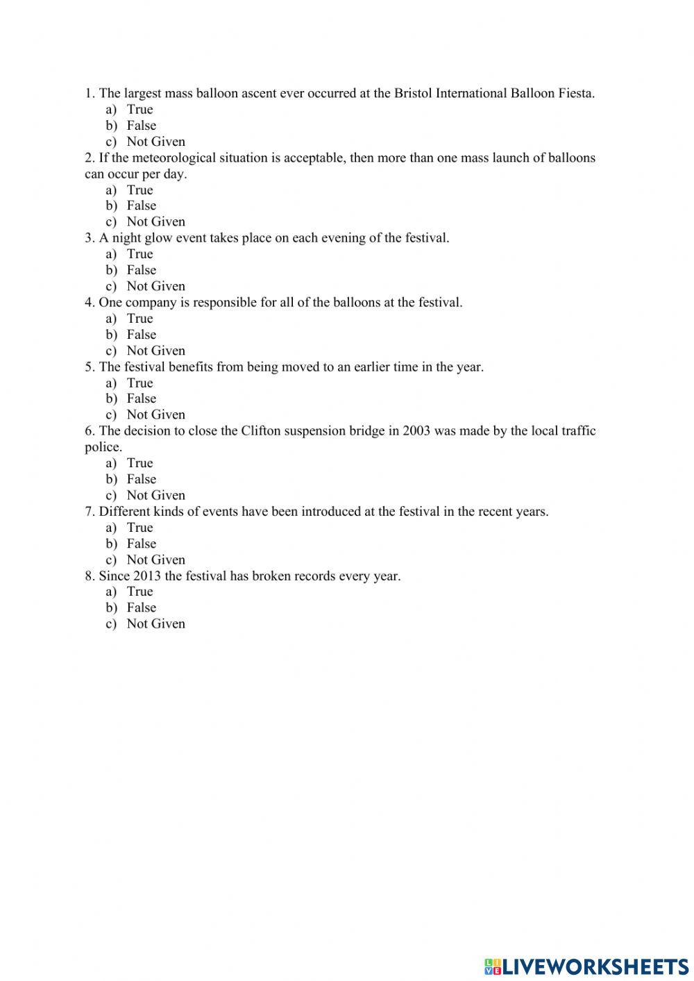 IELTS Reading: True - False - Not Given 5178477