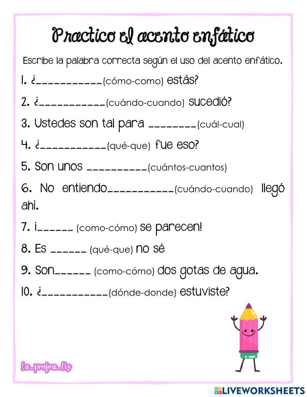 Acento enfático | LiveWorksheets | 1439025
