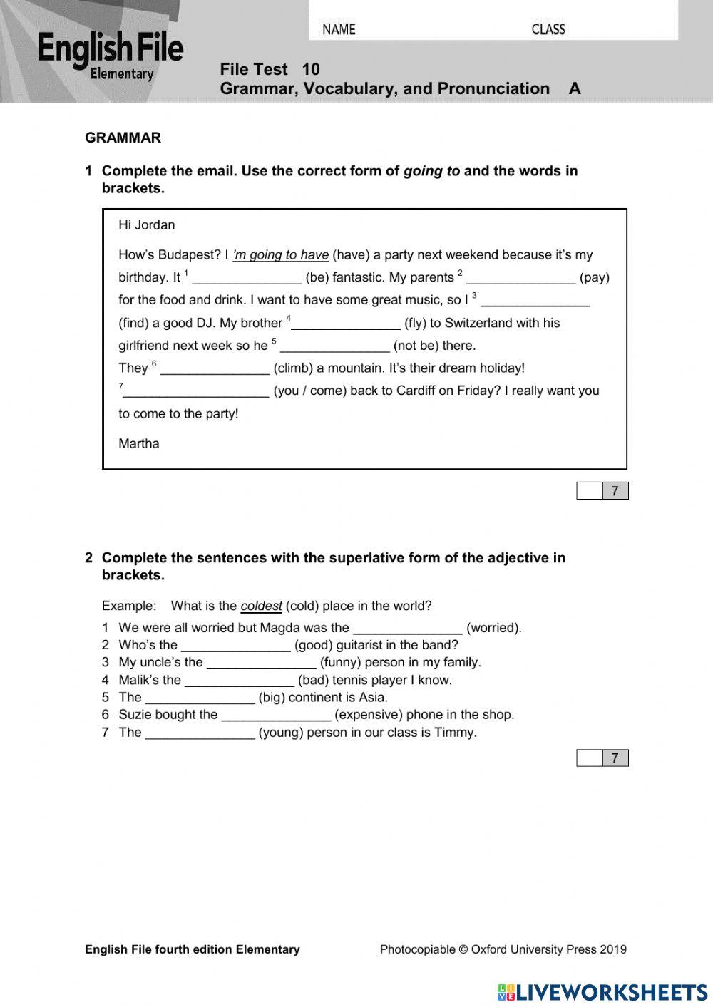 ELEMENTARY FILE TEST 10A 4e online exercise for | Live Worksheets