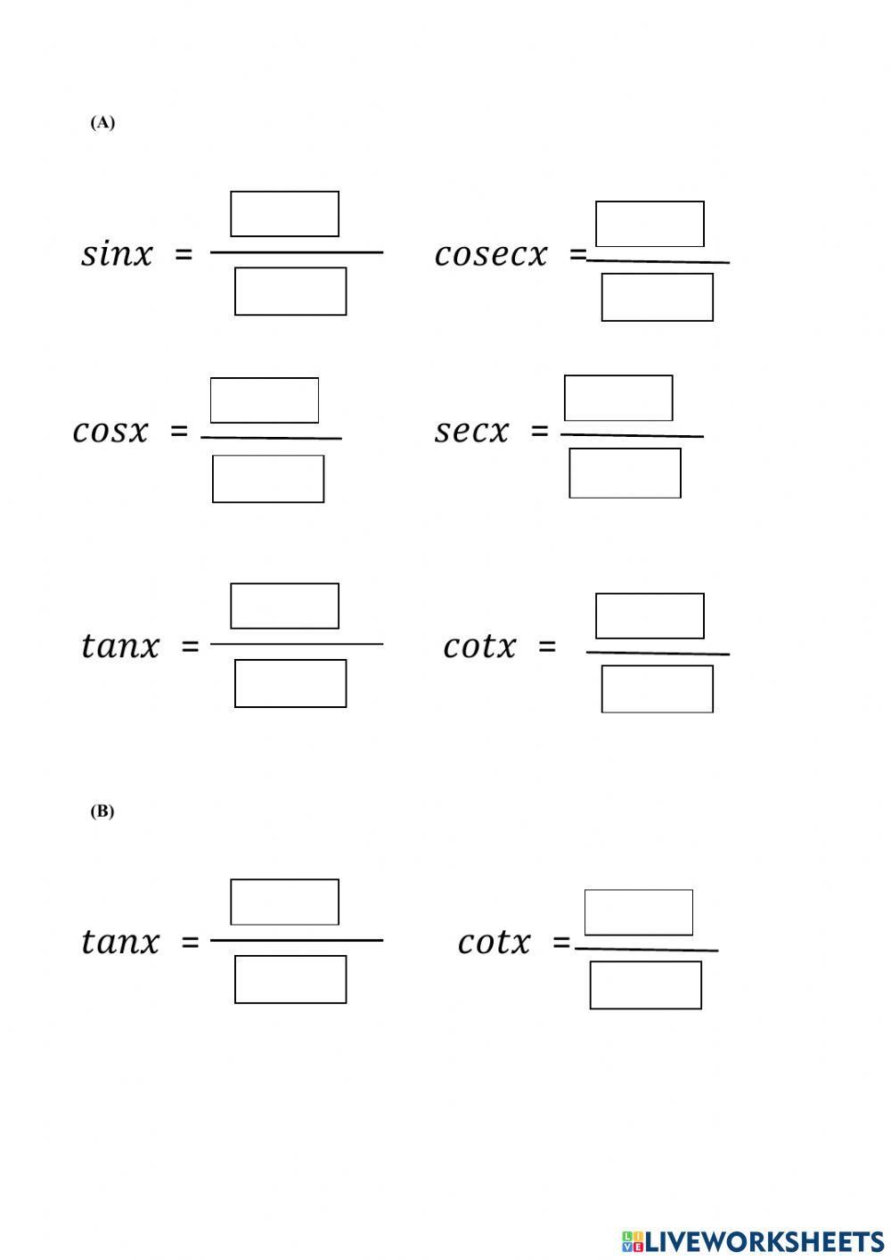 Trigo 1 worksheet | Live Worksheets