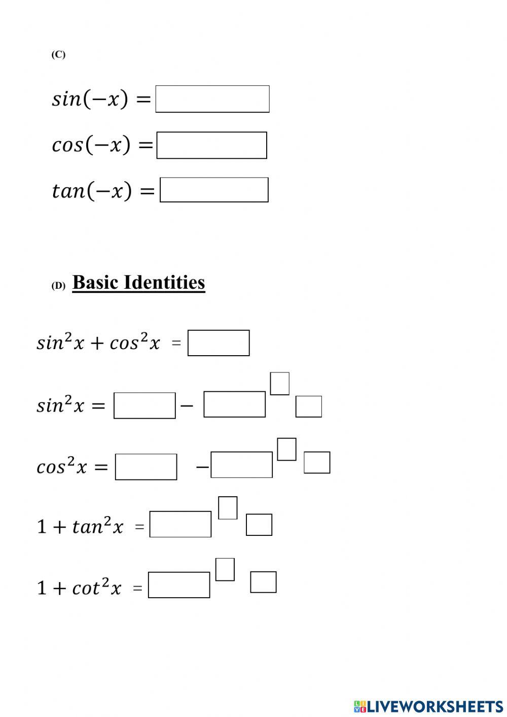 Trigo 1 worksheet | Live Worksheets