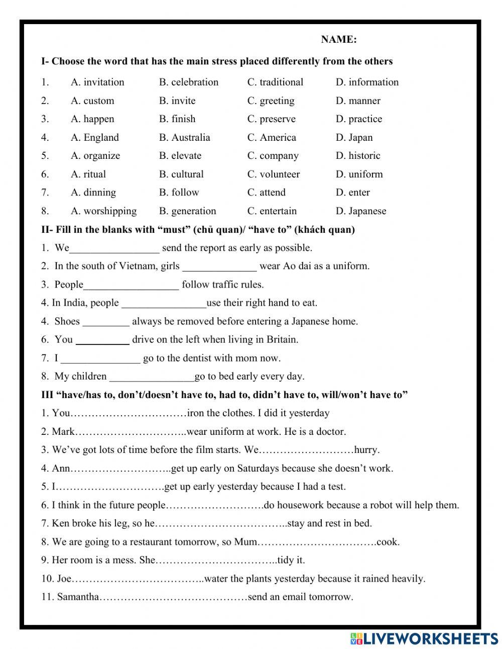 Grade 8- Unit 4 (cont) worksheet | Live Worksheets