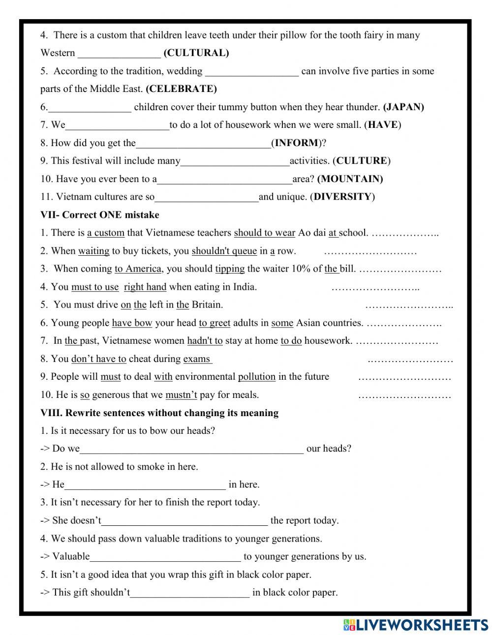 Grade 8- Unit 4 (cont) worksheet | Live Worksheets