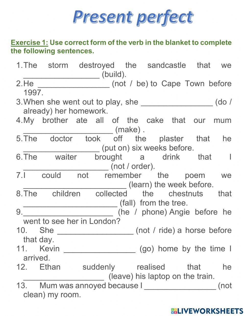 1439844 | The past perfect | ThuHa_95 | LiveWorksheets