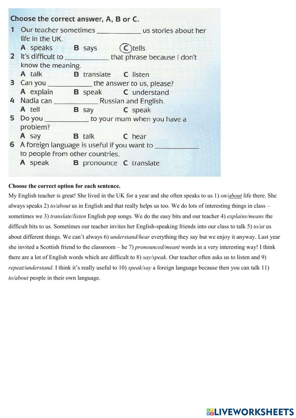 Communication and Languages interactive worksheet | Live Worksheets