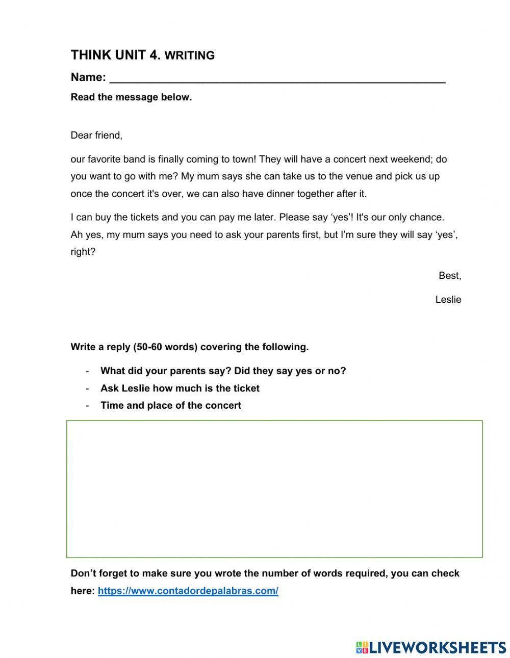 THINK EXAM UNIT 4 WRITING 6725128 | funkysounds | Live