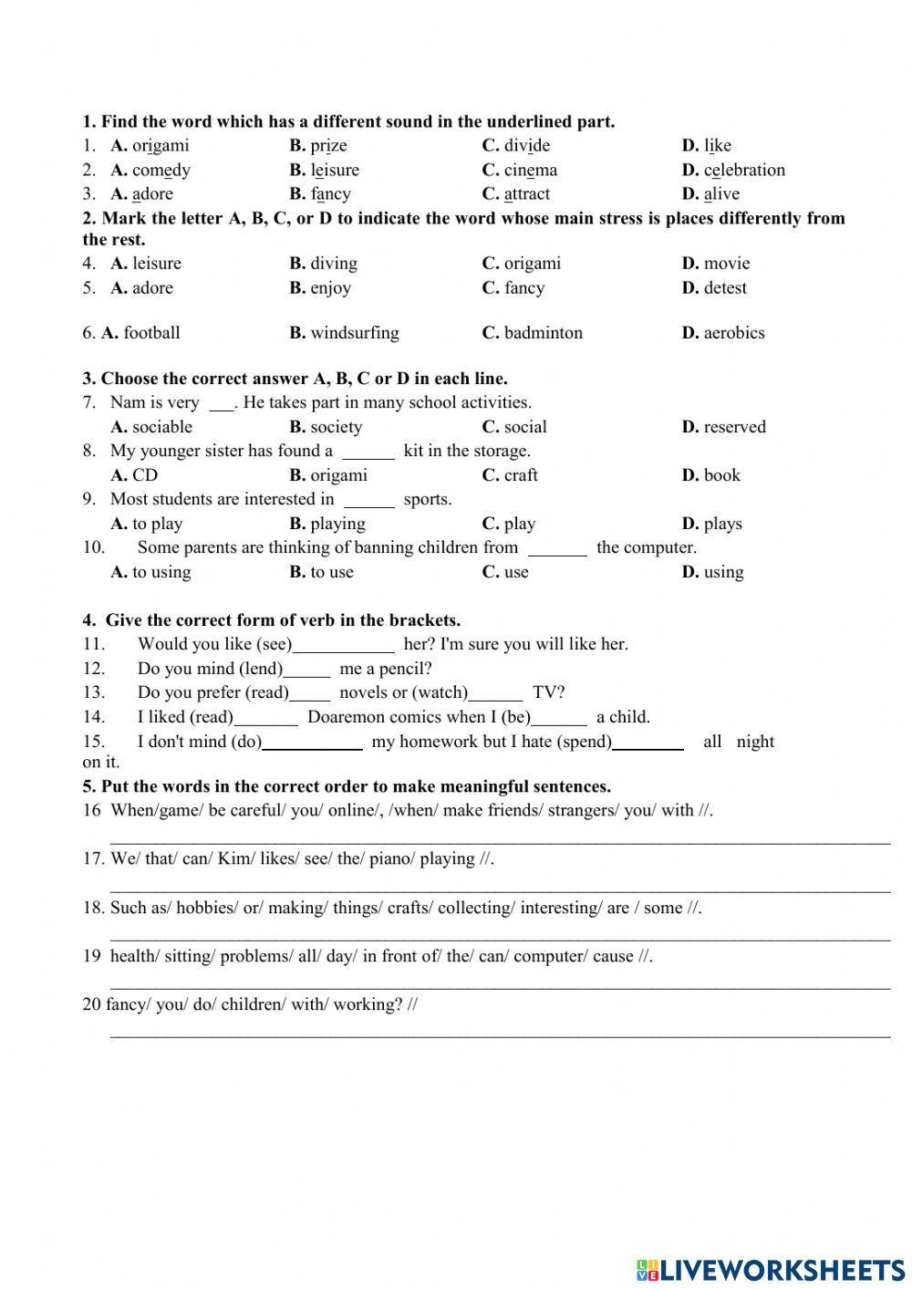 UNIT1 gRADE8 worksheet | Live Worksheets