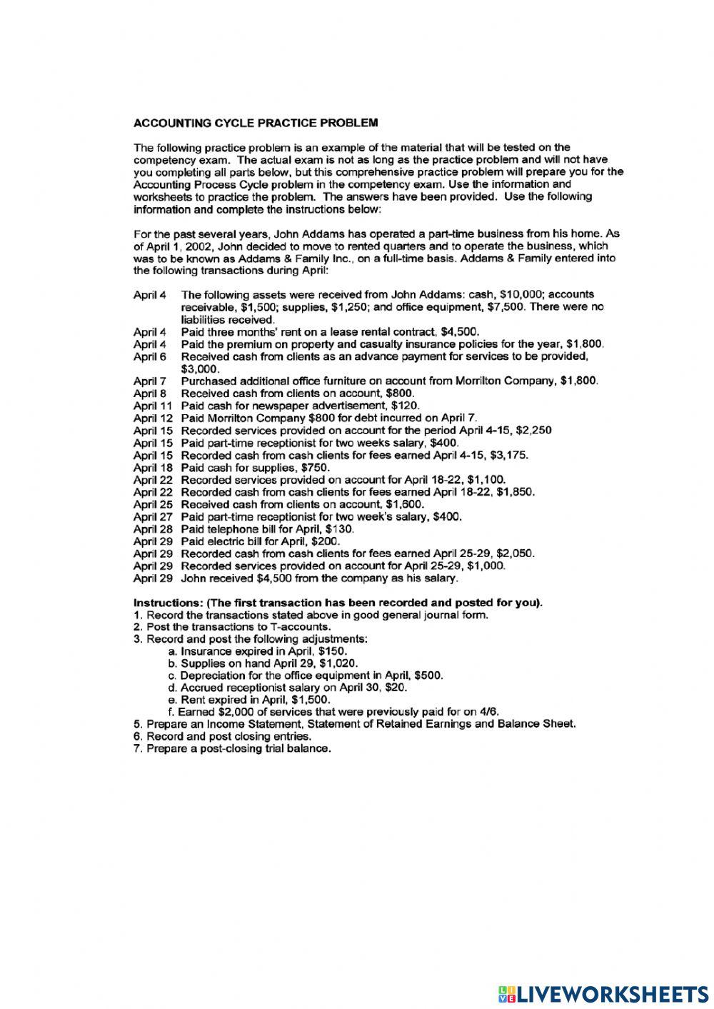Accounting paper 2 worksheet | Live Worksheets