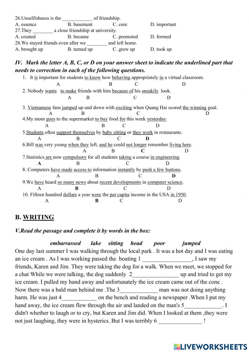 Grade 11 practice test 2 worksheet | Live Worksheets