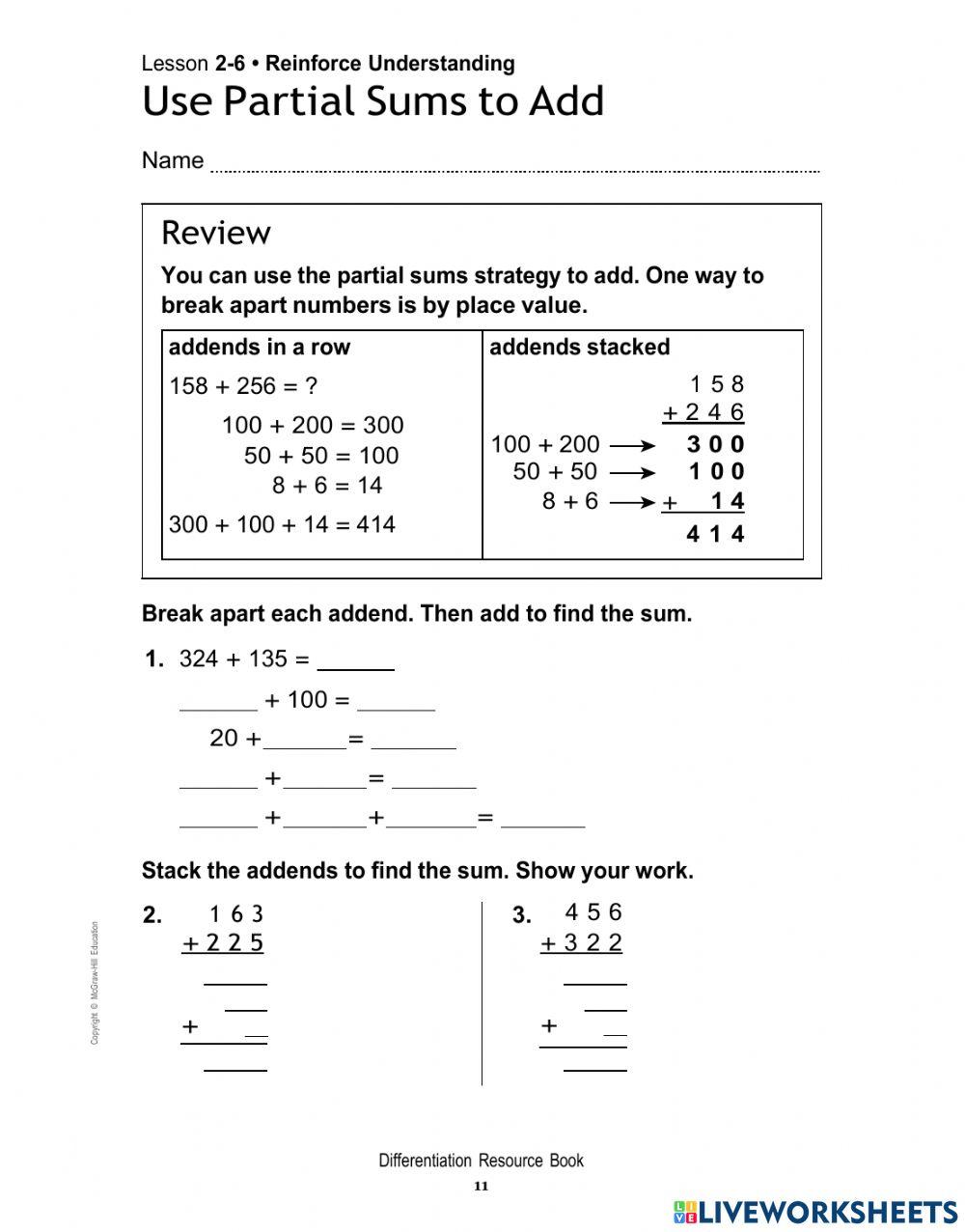 Partial Sums Worksheet Live Worksheets Partial Sums Worksheet Live Worksheets
