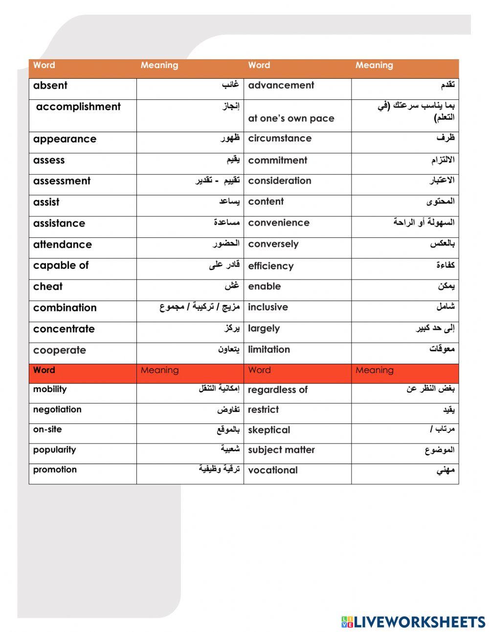 G12 Module Two Vocabulary online exercise for | Live Worksheets