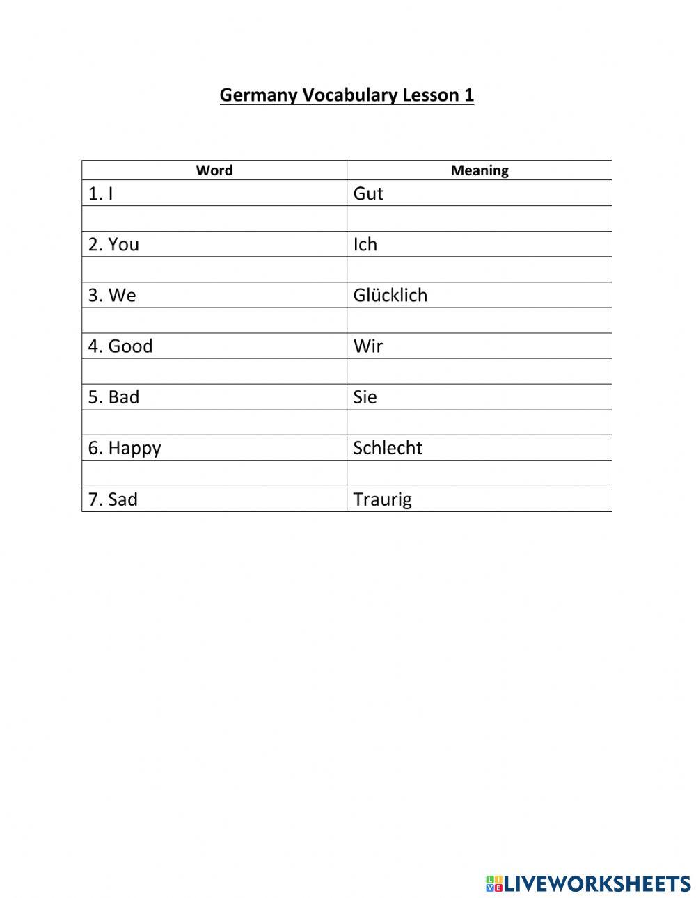 German Vocabulary Lesson 1 Worksheet Live Worksheets german-vocabulary-lesson-1-worksheet-live-worksheets