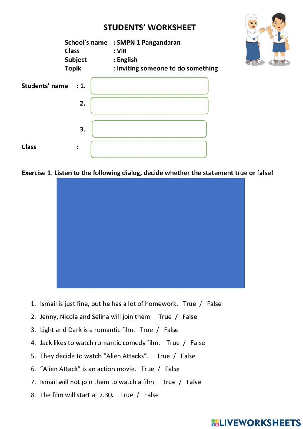 inviting someone to do something online exercise for | Live Worksheets