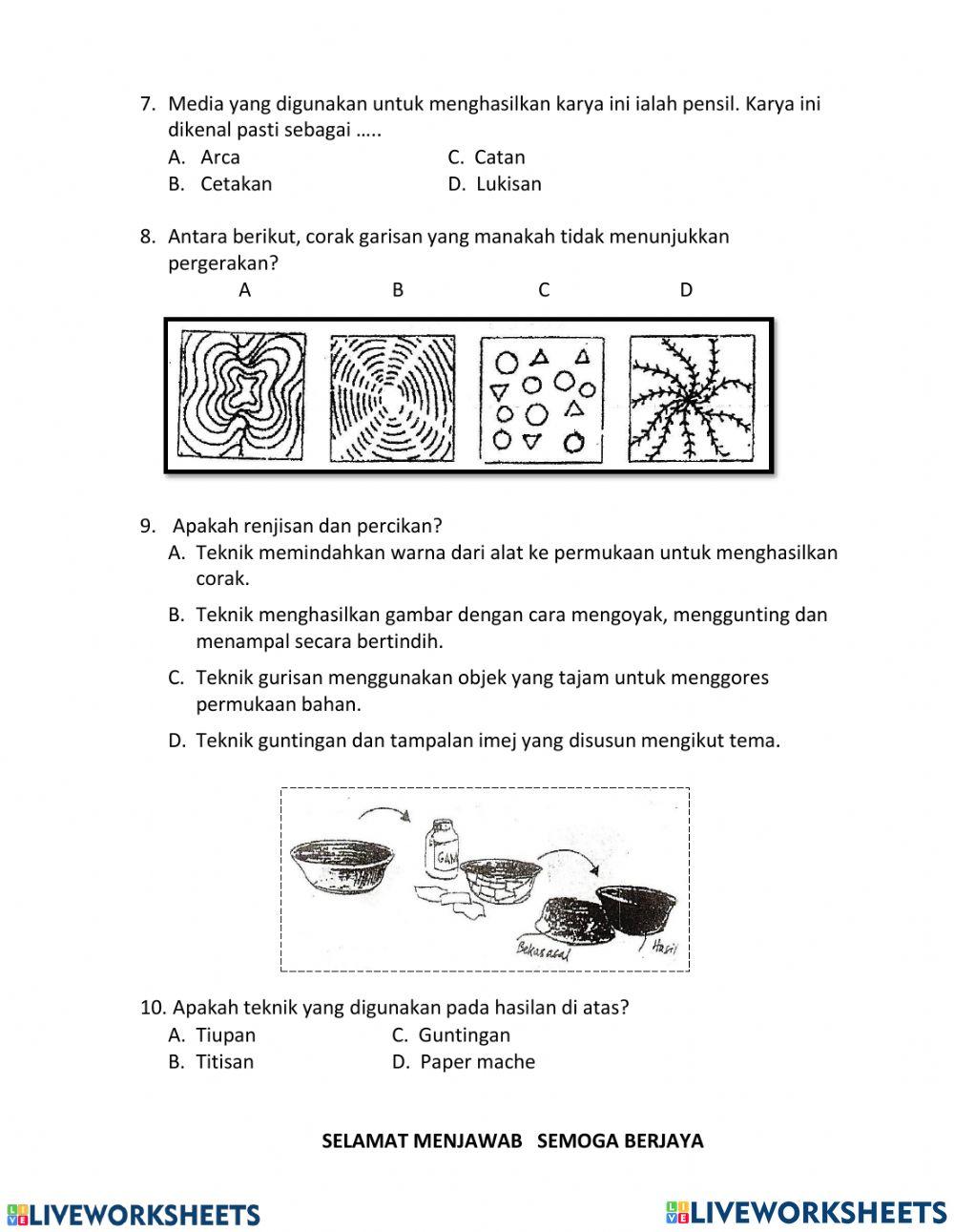 Pendidikan seni tahun 6 activity | Live Worksheets