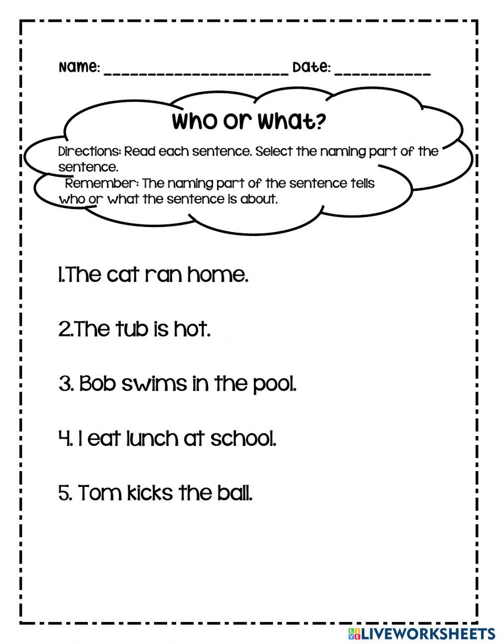 Sentences Interactive Worksheet For 1 Live Worksheets