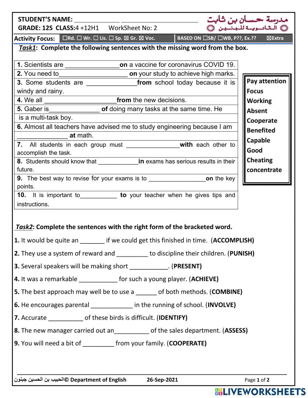 Module 2 revision worksheet | Live Worksheets