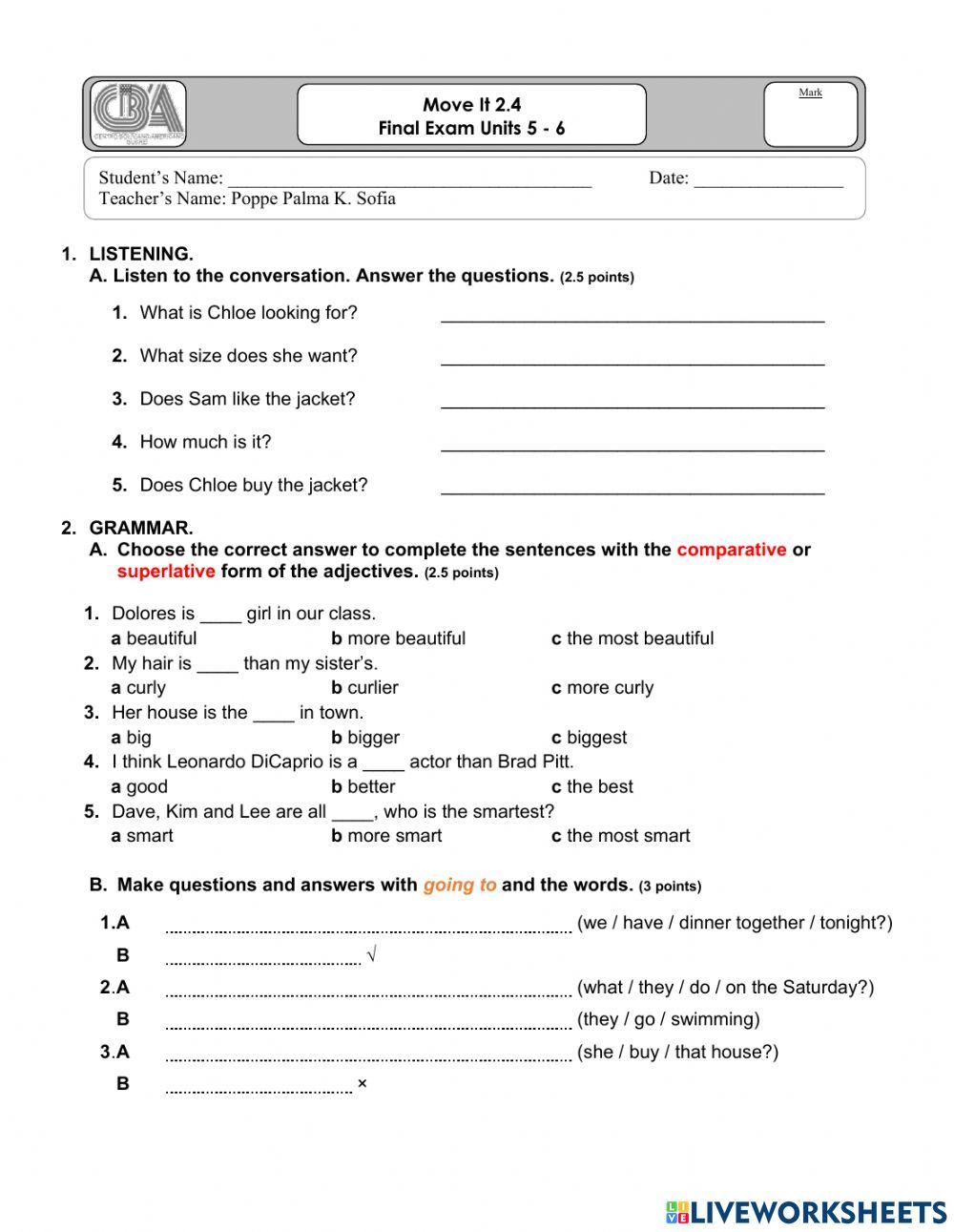 Move It 2.4 Final exam online exercise for | Live Worksheets