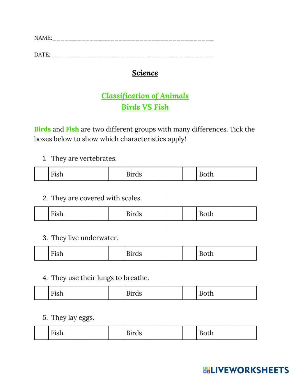1442408 | Fish VS Bird | Miss Noreiga | LiveWorksheets