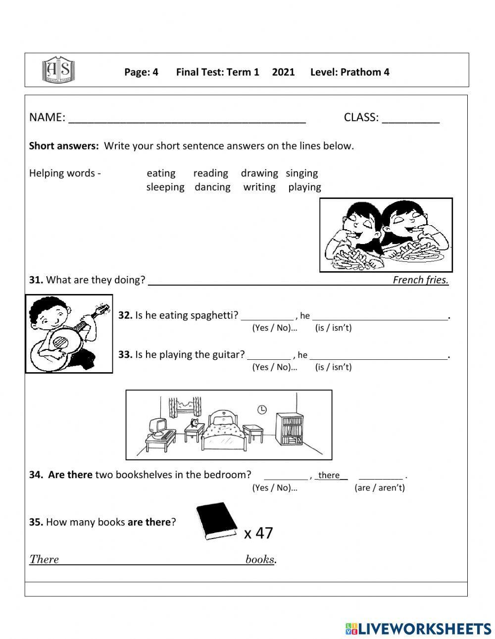 P.4 Final Test T1 worksheet | Live Worksheets