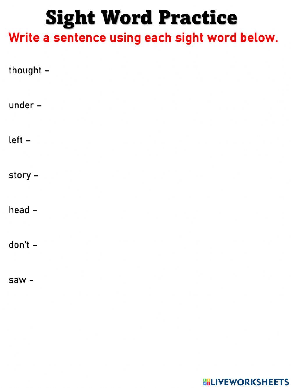 Sight Word Practice Reading activity | Live Worksheets