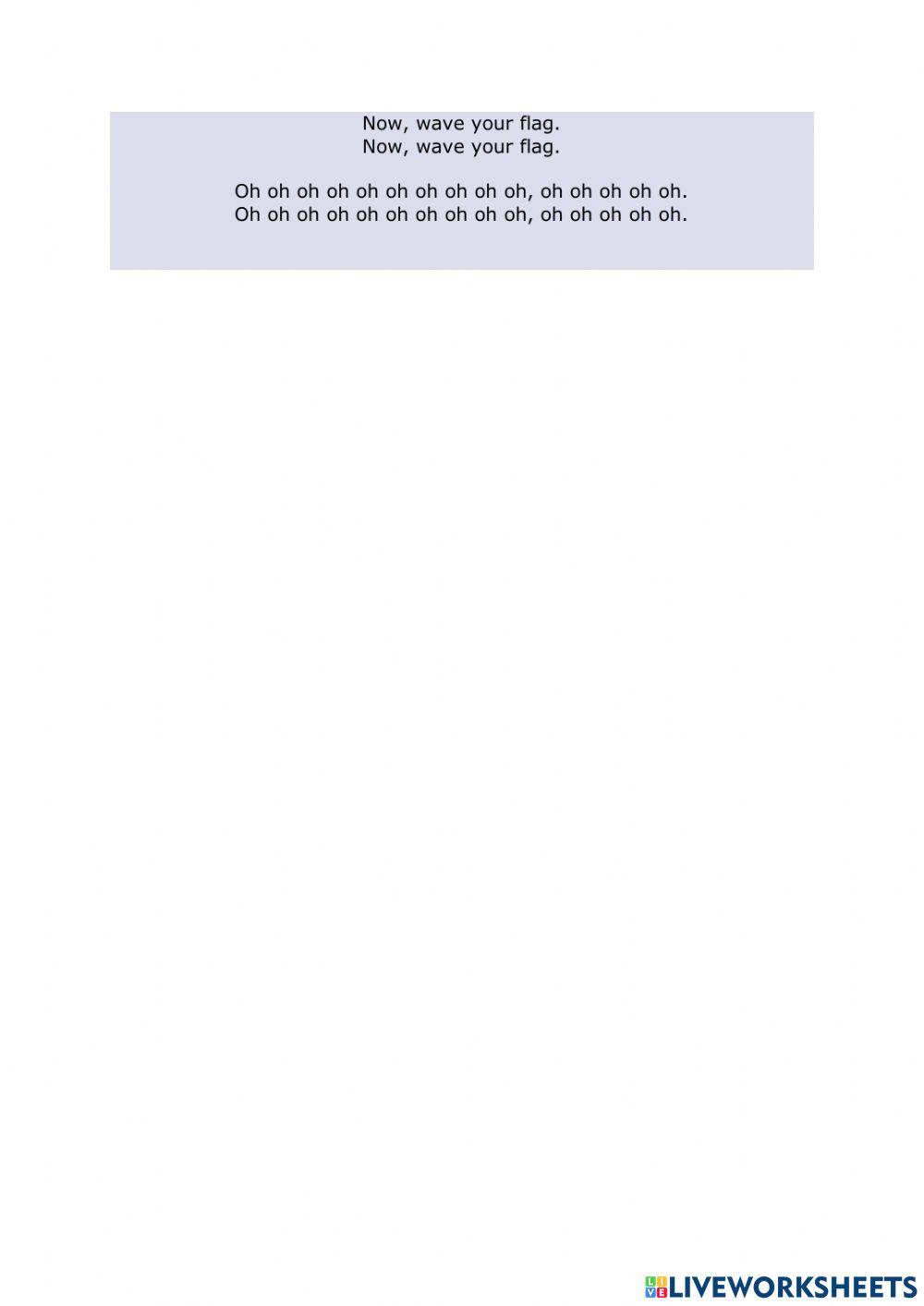 Song - wavin' flag by ka'naan worksheet | Live Worksheets