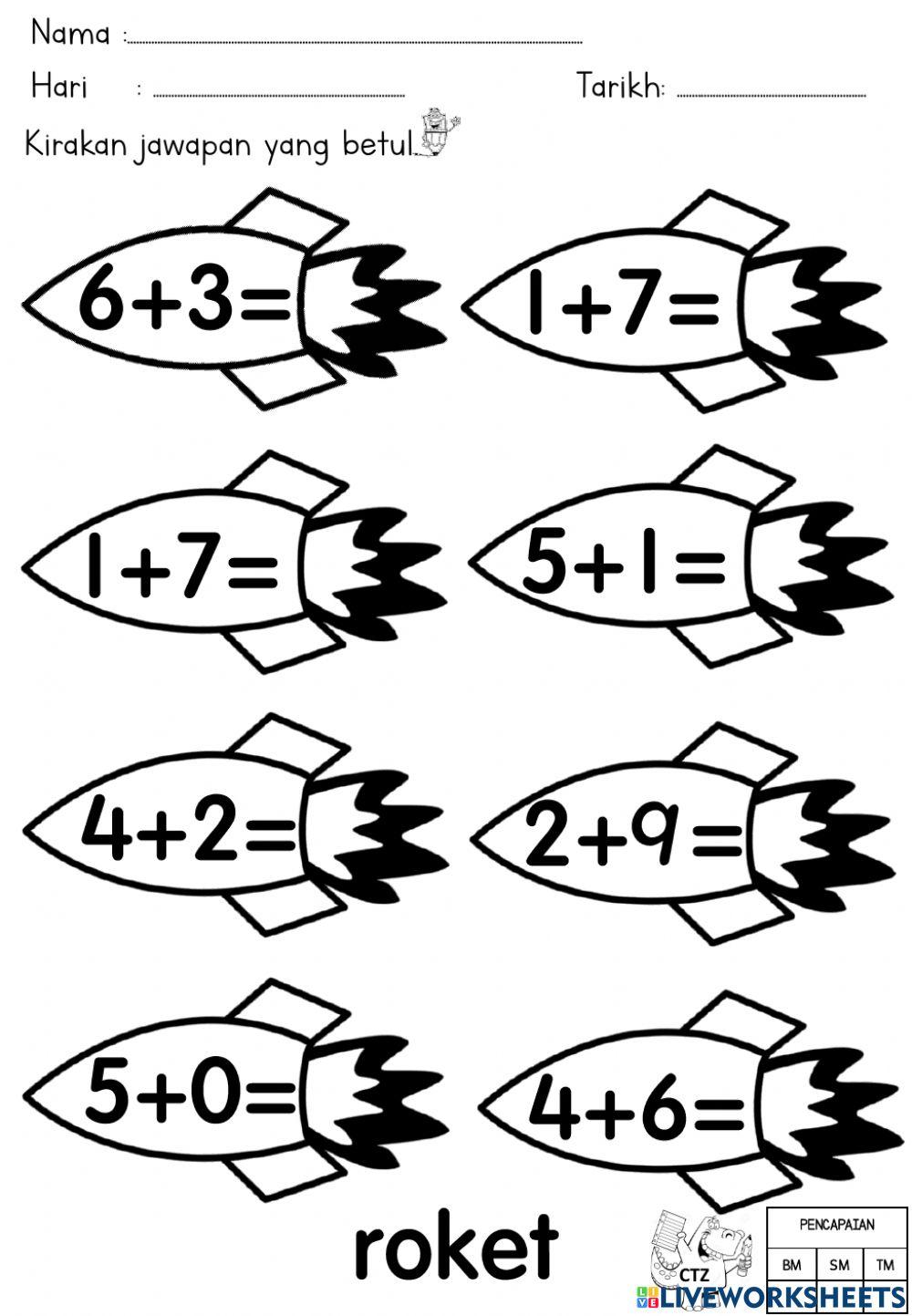 Operasi tambah online exercise for PRESCHOOL | Live Worksheets