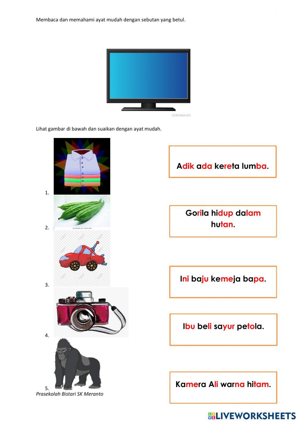 Membaca ayat mudah interactive worksheet | Live Worksheets