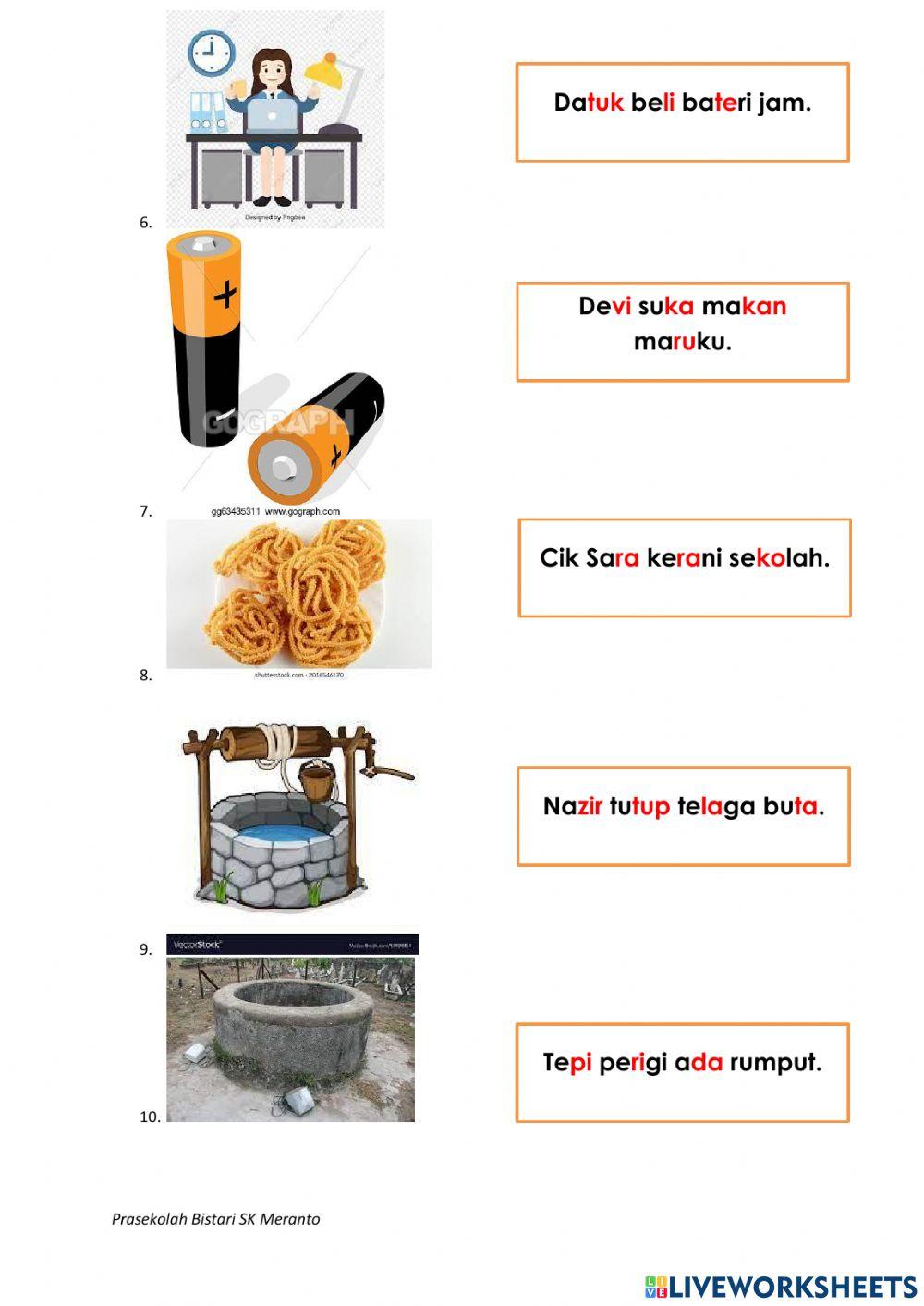 Membaca ayat mudah interactive worksheet | Live Worksheets