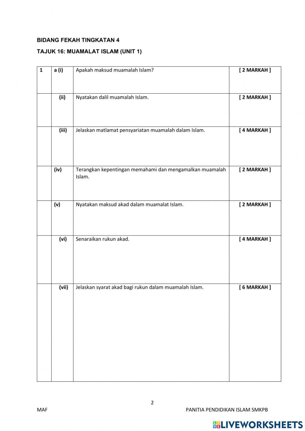 Modul maf fekah set 4 worksheet | Live Worksheets