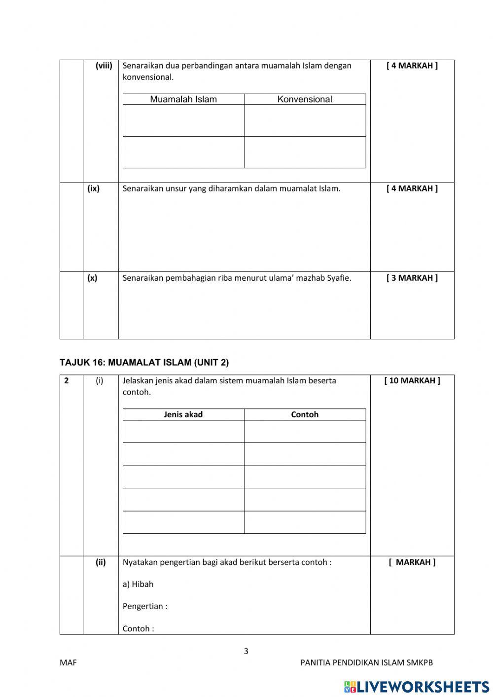 Modul maf fekah set 4 worksheet | Live Worksheets