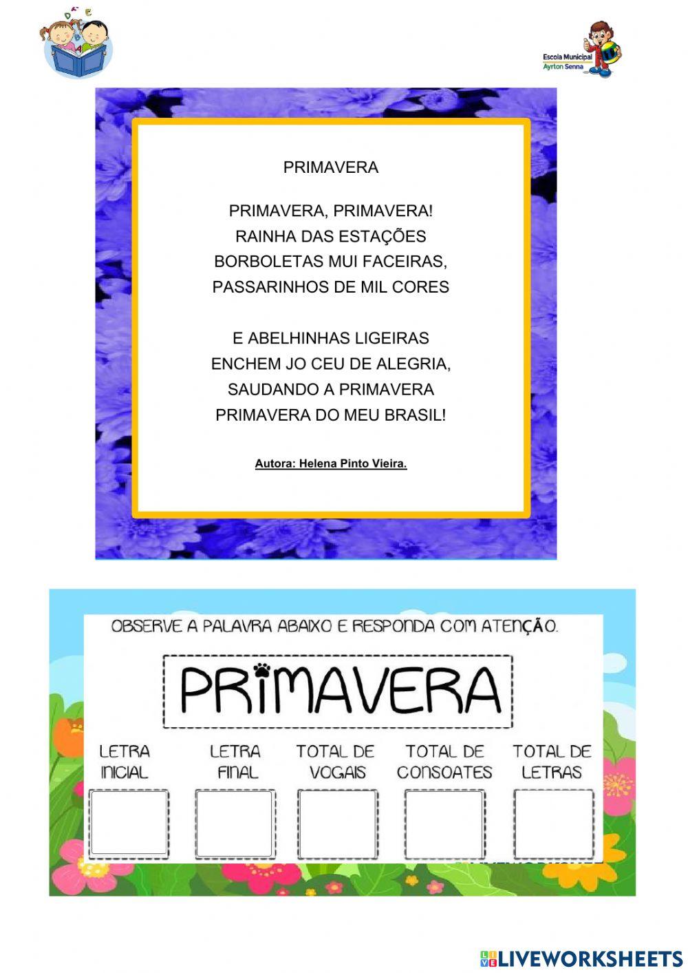 Primavera online exercise for 2. ANO | Live Worksheets
