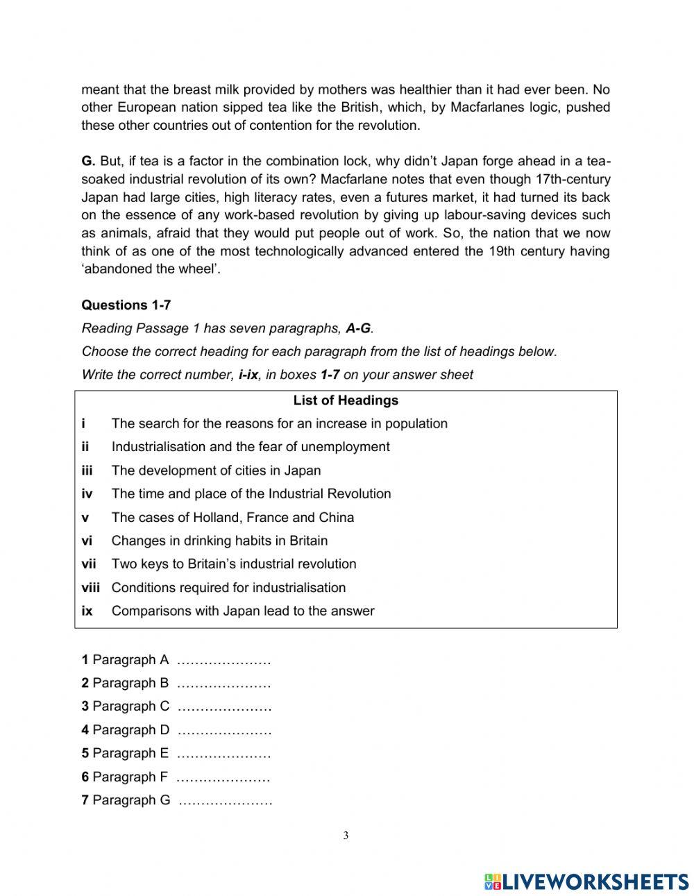 Inter IELTS 2.2.9 - Final Test Reading 1 worksheet | Live Worksheets