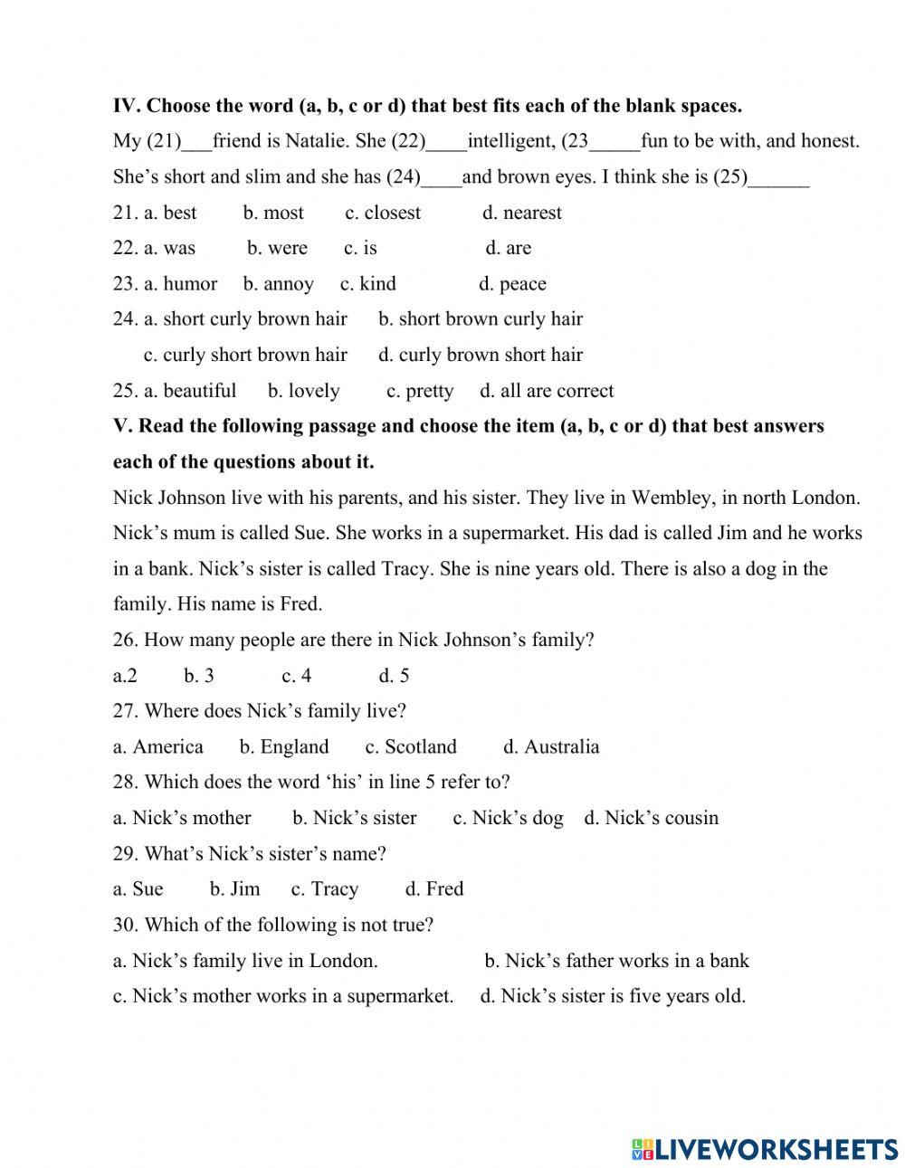 Test 1 unit 1 grade 8 worksheet | Live Worksheets